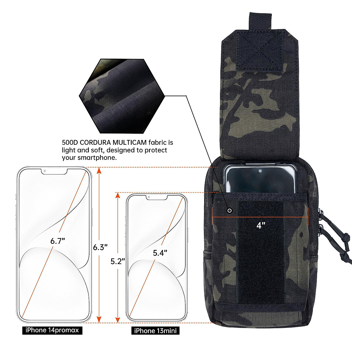 EXCELLENT ELITE SPANKER Tactical EDC Pouch Molle Utility Pouches Phone Holster Pouch Waist Bag Tool Pouch for Molle Accesssories(Multicam Black)