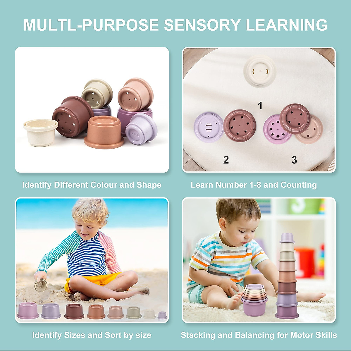 Baby Stacking Toy Cups,Toddler Stackble Bath Toy for 1-3,Nesting Cups Pool Toys for 6-12 Months Infant,Kids Early Educational Montessori Gift for 2-4 Years Old Boys Girls