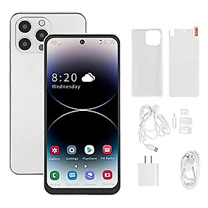 Unlocked Smartphones I14 Pro Max Android 12, 6.7inch HD Full Screen Gaming Phone Upgraded 4G Cell Phone 4GB RAM 128GB Face ID Fingerprint Unlocked Mobile Cellphones (White)(US Plug-White)