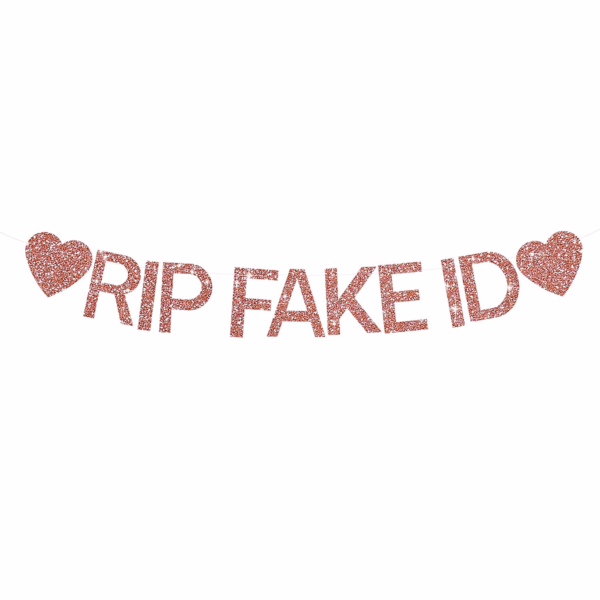 BEISHIDA Pre Strung Glitter RIP Fake ID Banner， Rose Gold Glitter Funny 21st Birthday Garland-No DIY，Rip Fake ID Banner Backdrop for Him，Her