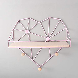 Alipis Floating Shelves Heart Hanging Shelf Wall Decor Metal Wall Art Grid Photo Panel Hanging Display Frames Key Hooks for Room Office Wall Decoration Pink