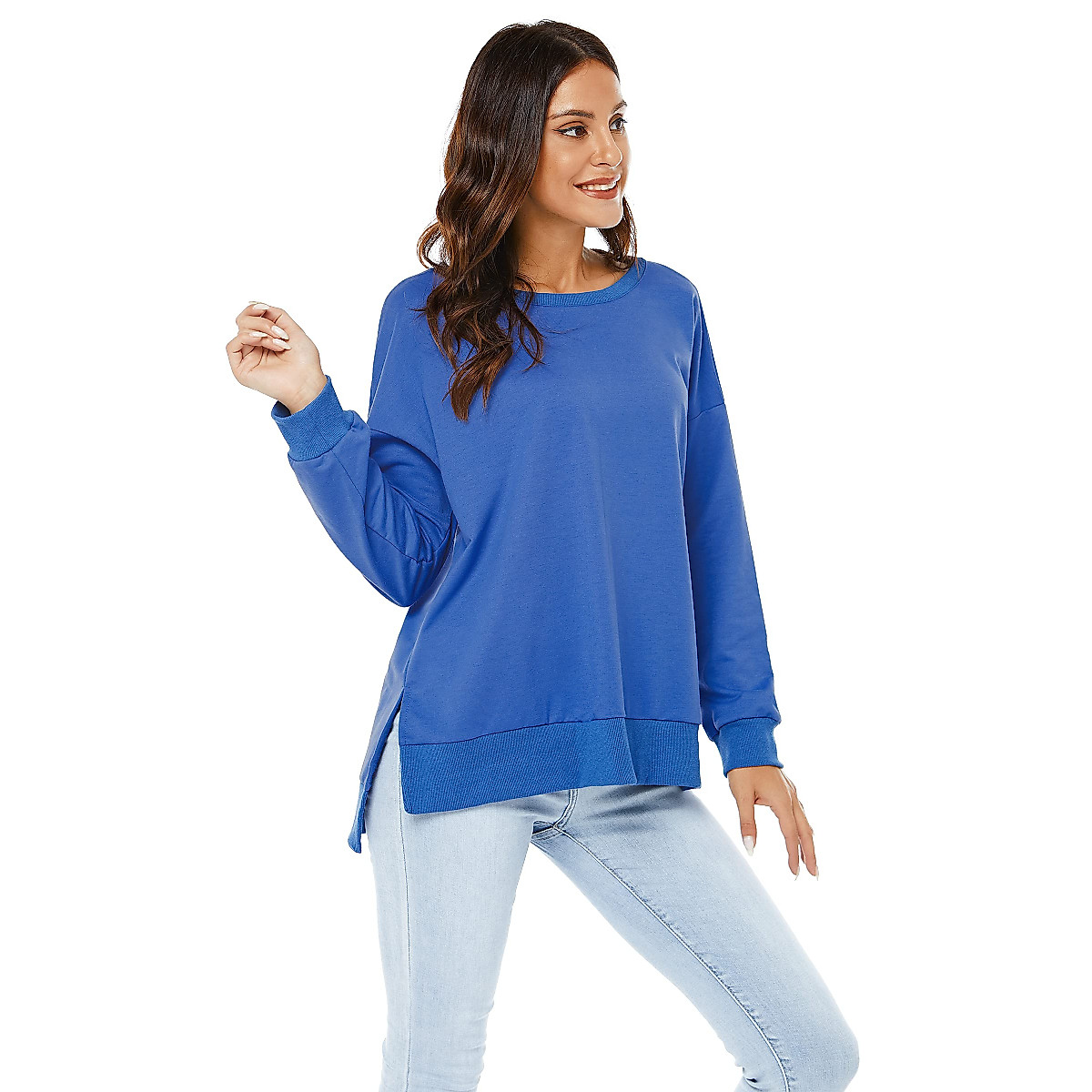 VIISHOW Women’s Sporty Sweatshirt Crew Neck Long Sleeves Pullover Ribbed Cuffs Hems Pullover Tops,Royal Blue,2X-Large