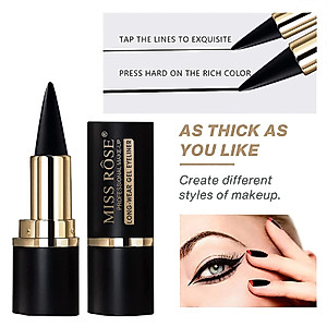 Miss Rose M Black Gel Eyeliner,Cream Eyeliner Tool Smudge Proof Eyeliner Pencil,Matte Black Eye-liner Pencil Tattoo Eyeliner Pen, Eyeliner Gel Stick Makeup Eye-liners for Women Girls (Black)