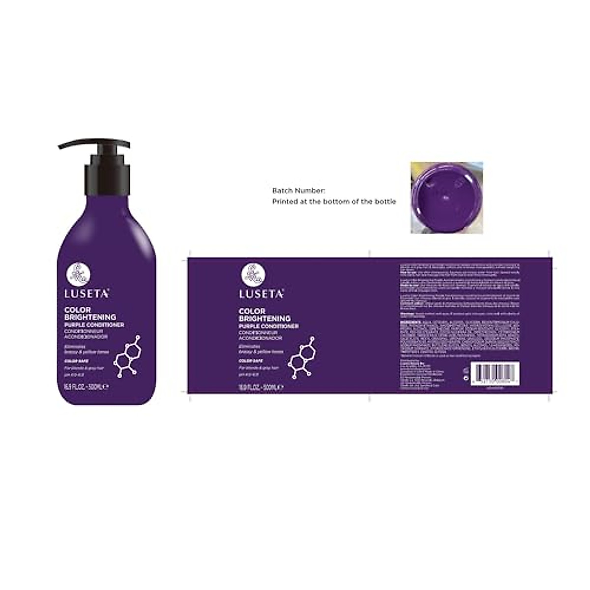 Luseta Purple Shampoo and Conditioner Set for Blonde, Gray - Color Treated Hair - Sulfate Free Paraben Free - Infused with Cocos Nucifera Oil for Curly and Damaged Hair - 2x16.9oz