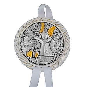 Guardian Angel Crib Medal Ornaments | 3 Colors | Hang to Bring Blessings to Your Child | Christian Baby Goods (White)