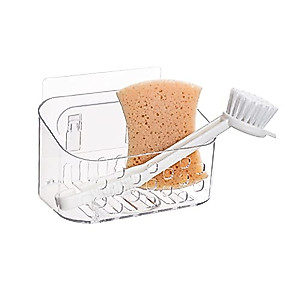 Ettori Sponge Holder Sink Caddy, Plastic Kitchen Sink Organizer Clear Sponge Holder for Kitchen Sink, Bathroom- No Drilling