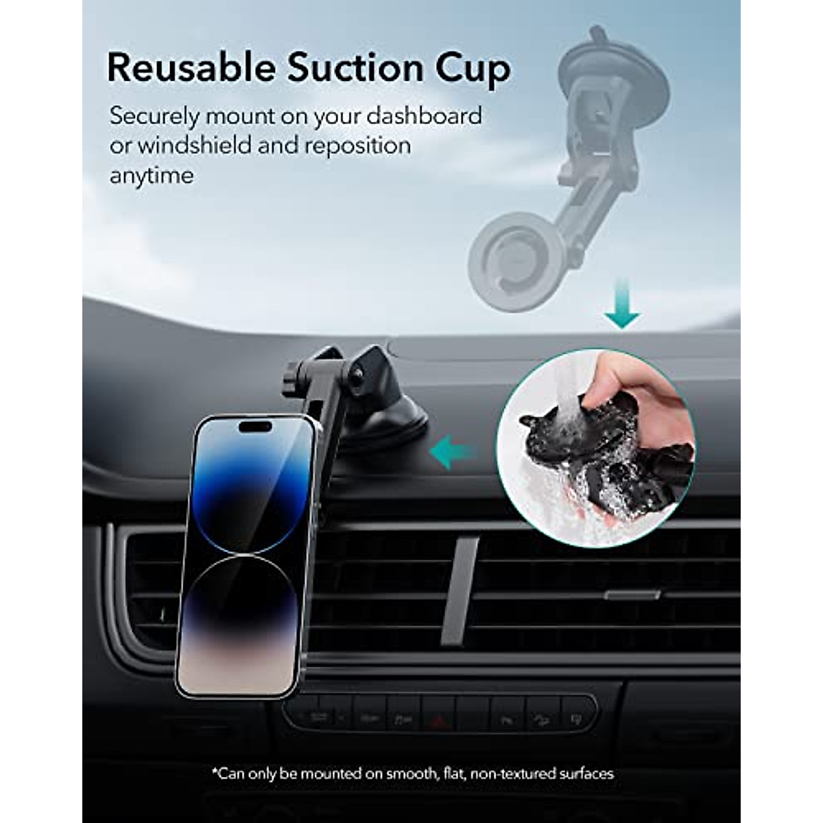 ESR Dashboard Car Phone Mount (HaloLock), Compatible with MagSafe Car Mount, Windshield Magnetic Car Phone Holder for iPhone 14/13/12 Series, Car Accessories, Charging Not Supported, Metallic Grey