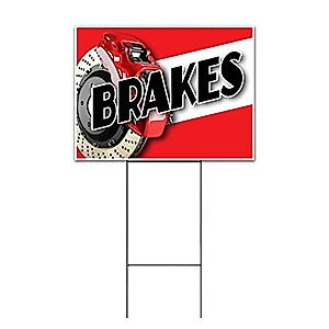 Brakes (18" x 24") Yard Sign, Quantity Discounts, Multi-Packs, Includes Metal Step Stake, Bandit, New, Advertising, USA