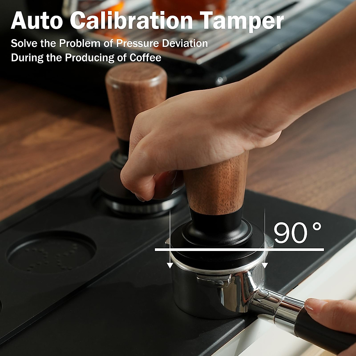PUSEE 53.3mm Espresso Tamper, Calibrated Tamper with 30lbs Double Spring Loaded Tamper Walnut Wood Coffee Tamper for Barista Home,Stainless Steel Base Tamper Espresso Tool Fits 54mm Portafilters