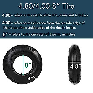 (2-Set) AR-PRO 4.80/4.00-8" Tire and Inner Tube Set - Universal Replacement Tires and Inner Tubes with 15.5" Outer Tire Diameter and 4.80" Tire Width - Fits on Dollies, Trolleys, Wagons, and More