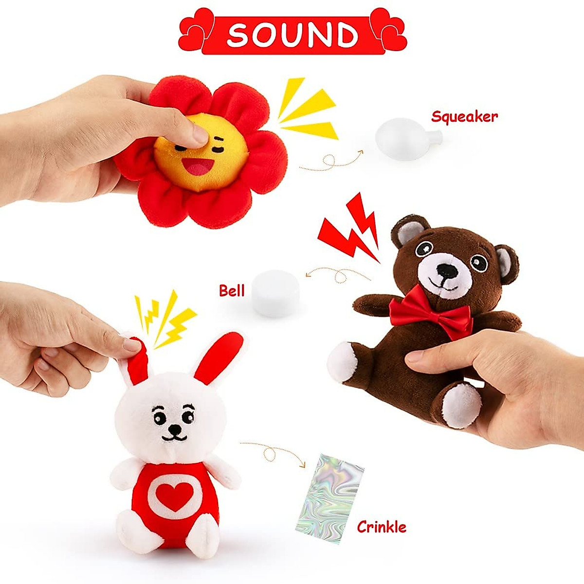 teytoy Valentines Day Gifts Toys, Stuffed Animal Squeaker and Crinkle Baby Girl Toy Playset Sensory Toy Gifts Idea Party Favors Decoration for Baby and Newborn
