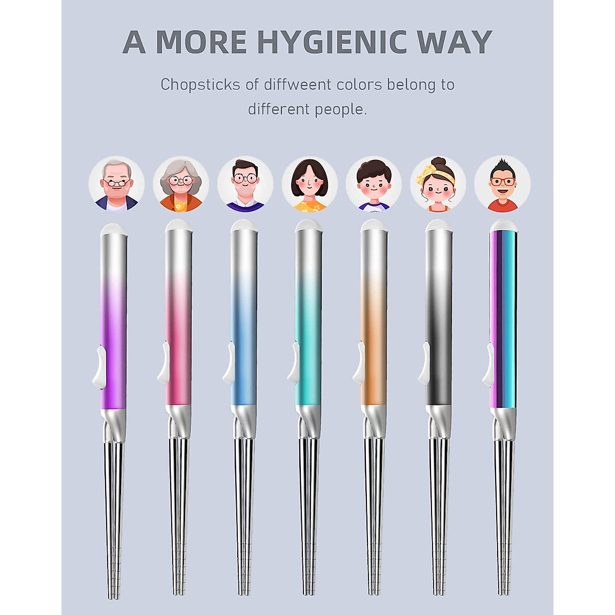 IROJEEF Reusable Chopsticks Metal Chopsticks Set Chopsticks kids Chopsticks Autosticks Press Chopsticks Beginner Chopsticks Easy Chopsticks Super portable Easy to Clean (Black)