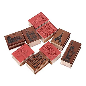COHEALI 9pcs Retro Wooden Seal Travel Scrapbook Letter Decor Stuff Envelope Stamp Retro Wood Stamper Wooden Scrapbooking Stamps Wooden Brown Xmas Wood Stamps Photo Album Stamps Seal