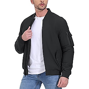 Gopune Men's Bomber Jacket Casual Fall Winter Military Jacket and Coats Outwear Black,M