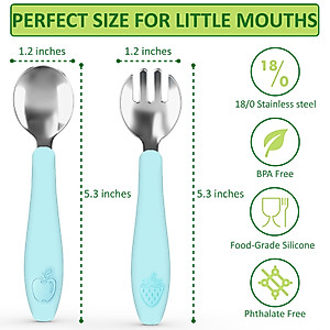 CHILLOUT LIFE Toddler Utensils, Kids Silverware with Silicone Handle, Stainless Steel Metal Toddler Forks and Spoons Safe Baby Cutlery Set for Self Feeding BPA Free Dishwasher Safe
