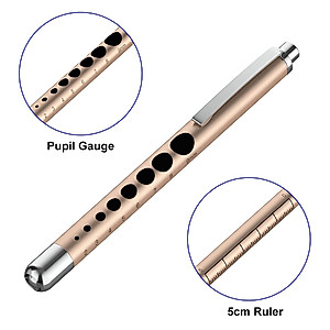 CAVN Pen Light for Nurses Medical with Pupil Gauge, Warm/White Light, Premium Aluminium Reusable Penlights for Doctors Nursing Students Rose Gold and White
