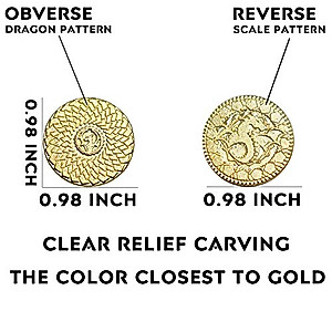 50 DND Coins Fantasy Coins & Leather Bag Metal Tokens Game Coins for Board Games Table RPG Board Game Accessories Golden Suit for Dungeons & Dragons Medieval Game Retro DND Props