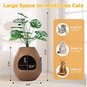 Eggloa6 Litter Box Plant Cat Litter Box Enclosure Secret Hidden Kitty Planter Litter Box Cat Litter & Housebreaking Cat Furniture with Smart Odor Removal System, Artificial Plants & Scoop (Brown)