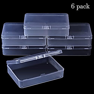 ZORRITA 6 Pack Small Plastic Containers with Hinged Lids, Rectangle Clear Plastic Storage Boxes for Beads, Jewelry, Game Pieces and Crafts Items (4.5 x 3.3 x 1.1 Inch)