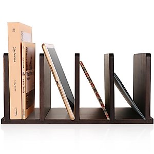 Desk Organizer Mail Organizer Countertop File Sorter, Bamboo Desk File Organizer 4 Slots, Wooden Desk Shelf for Envelope Document Folder Filling, Desktop File Mail Holder for Office & Home