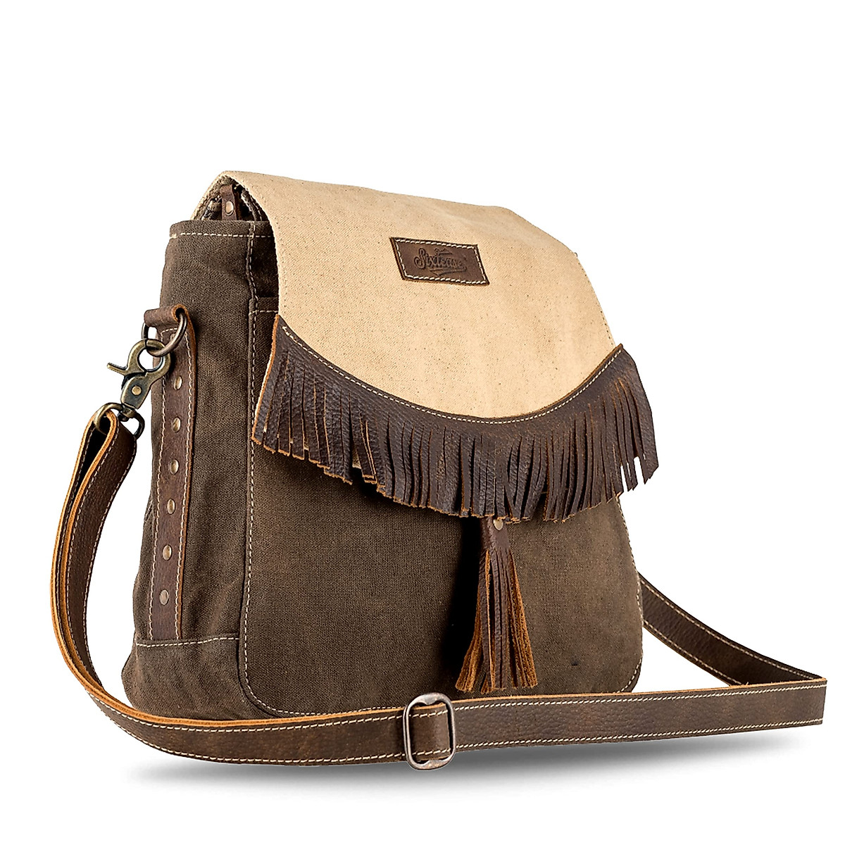 SIXTEASE Crossbody Bag for Women Vintage Style Genuine Leather, Upcycled Canvas, Rug, or Hair On - Cross Body Womens Bags with Inside Zipper Pockets - Larissa