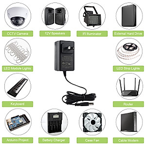 UL Listed 12V Power Supply AC Adapter 2A 24W, AC 100-240V to DC 5.5mm x 2.1mm 12 V2A Transformers for LED Strip Lights,CCTV Camera