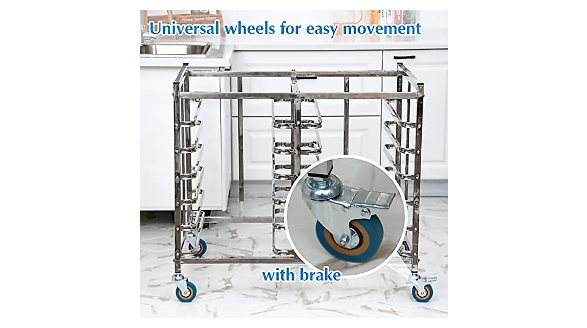 Amylove 12-Tier Bun Pan Rack with Wheels - Stainless Steel