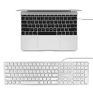 Macally Premium Wired Mac Keyboard with Number Keypad and 2 Port Hub - Compatible Apple Keyboard Wired - Extended USB Keyboard for Mac Mini/Pro, iMac, MacBook Pro / Air (Silver Aluminum)