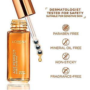 L'Oreal Paris Skincare Age Perfect Hydra Nutrition Eye Gel with Manuka Honey and Nurturing Oils, Eye Treatment Gel for Dry Skin, de-puffing rollerballs to Reduce Puffy Eyes, Paraben Free, 0.5 fl. oz.