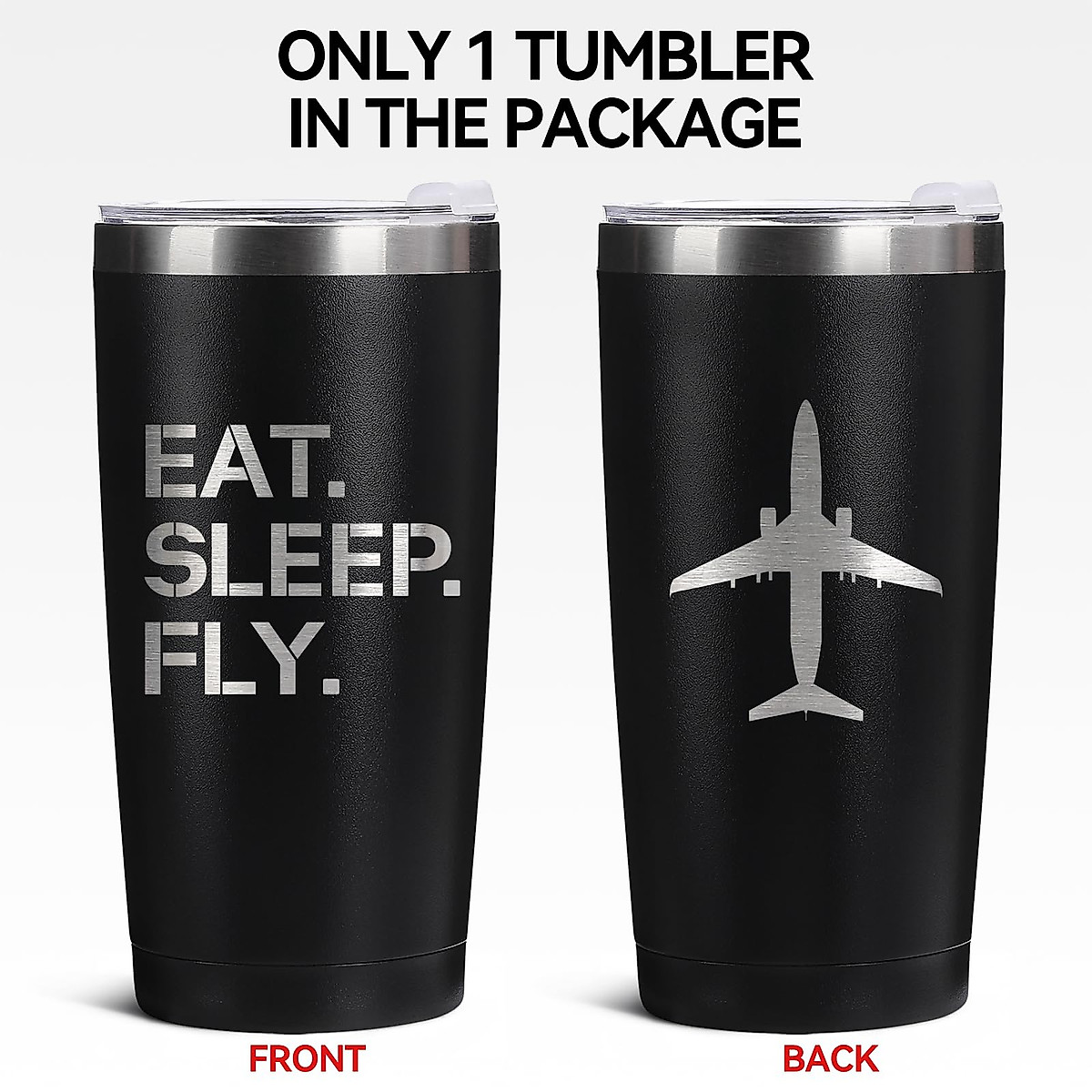KIKERRO Pilot Gifts – 20oz Stainless Steel Travel Tumbler with Lid & Straw | Laser Engraved Aviation Mug for Pilots & Flight Attendants | Airplane-Themed Gift for Men, Christmas & Birthday
