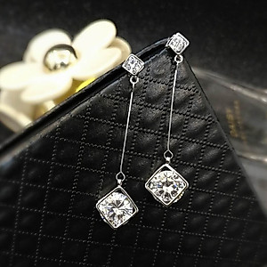 SBLING Platinum-Plated Cubic Zirconia Drop Earrings, 3.9 cttw, Cube