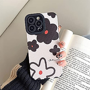 Fashion Cute Flower Pattern Phone Case for Apple iPhone 14 Pro Cover Faux Leather Silicone Protective Cases Compatible with iPhone 14 Pro 6.1 inch - Beige