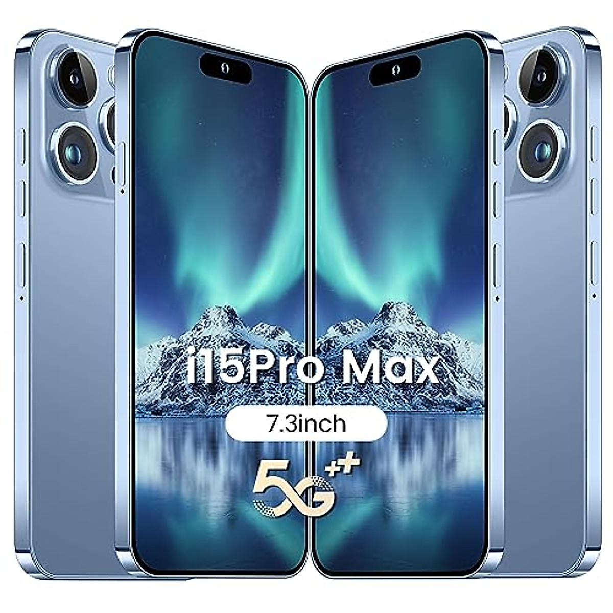 Travel Cheap i15 Pro Max Smartphone, 16GB RAM 1TB ROM, 6800Mah, 7.3INCH HD Capsule Screen, Original Unlocked 5G Mobile Phones for Birthday Gifts,Blue-1TB