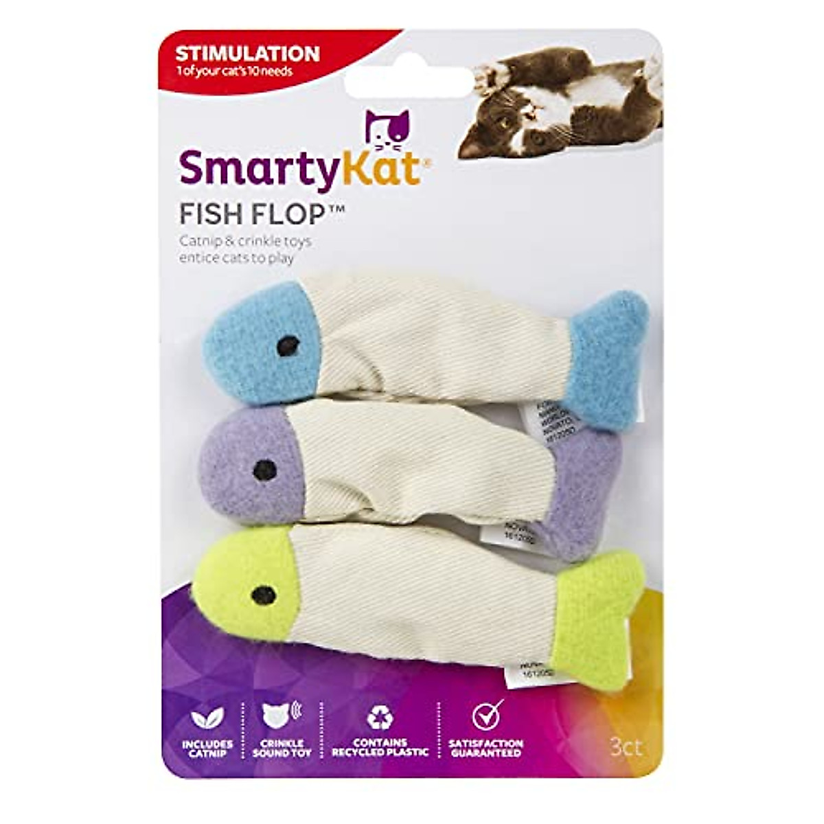 SmartyKat (3 Count) Fish Flop Crinkle Catnip Cat Toys - Multi Color, 3 Count