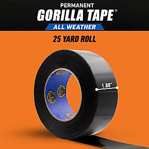 Gorilla All Weather Outdoor Waterproof Duct Tape, UV and Temperature Resistant, 1.88" x 25 yd, Black, (Pack of 1)