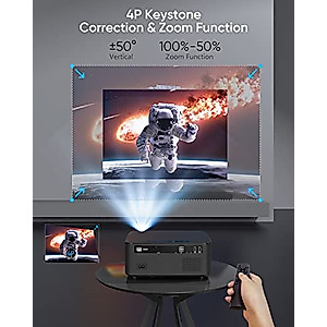 1080P Full HD Projector, 15000 Lumens Portable Movie Projector, FunFlix 300" WiFi Projector Bluetooth Projector, Home Theater Video Projector Compatible with HDMI, VGA, USB, AV, Laptop, Smartphone