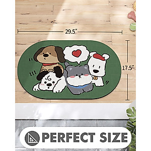 LUMI Adorable Flat Door Mat, Ultra-Thin, Absorbent, Non-Slip, Perfect for Kids' Spaces and Play Areas with Lovable Animal Prints, 17.5"x29.5", Four Dogs