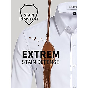 DELCARINO Men's Dress Shirts Stain Shield Stretch Slim Fit Shirts Wrinkle-Free Formal Business Button Down Shirt White Large