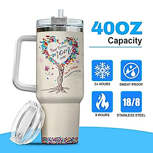 99OWL Bonus Mom Colorful Tree, Tumbler 40 Oz With Handle Lid And Straw, Mom Gifts, Flower Simple Straws Butterfly Modern Tumblers Mothers Heart Handle For Cup Women Cups