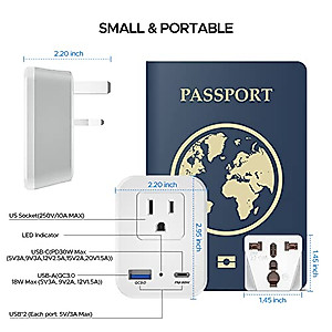 Type G UK Power Plug Adapter, 2 Travel Adapters for US to British England,Ireland,Scotland & Universal Outlet to US Travel Plugs,AC Outlets with PD 30W USB C Charger for iPad Pro/Air, All iPhone,etc