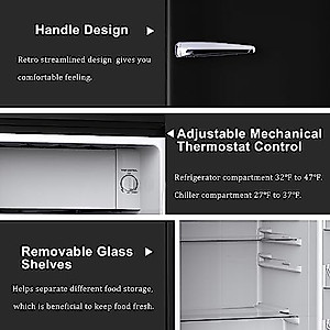 Galanz GLR25MBKR10 Retro Compact Refrigerator, Mini Fridge with Single Doors, Adjustable Mechanical Thermostat with Chiller, Black, 2.5 cu ft