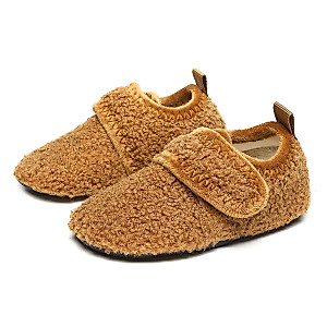 SLEVEL Comfort Toddler Slippers Lightweight Little Kids Indoor Non Slip Grip Winter Fuzzy Warm House Floor Home Shoes for Boys Girls (S191006Brown23)