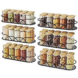 SWTYMIKI 6 Pack Spice Rack Wall Mount Rainbow Design Hanging Spice Shelf Organizer for Cabinet Strong & Stable Metal Seasoning Organizer for Kitchen Cabinet Wall and Pantry Organization Storage,Black