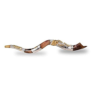Shofar from Israel Polish Polished Silver Plated Set Kudu Horn Yemenite Lion Of Judah + Bag + Spray + Guide + Carrying Box Case (30"-32")