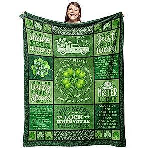 Gevuto St Patricks Day Blanket, St Patricks Day Decorations Throws 50" X 60", Irish Gifts for Saint Patricks Day, St Patricks Day Gifts, Ireland Clover And Shamrock Design, Lucky Clover Truck Blankets