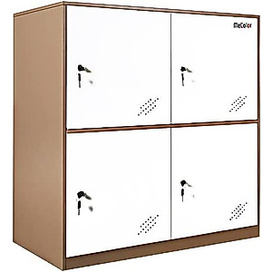 Kids Living Room Locker 4 Door Metal Locker Small Size Storage for School Bags Shoes and Toy (White)