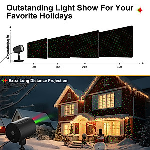 aandz Christmas Projector Light,HD Dynamic Moving Red and Green Starry Projection Light with 3 Working Modes,Waterproof Holiday Decoration Projector Lights for Halloween,Xmas,Home,Garden,New Year