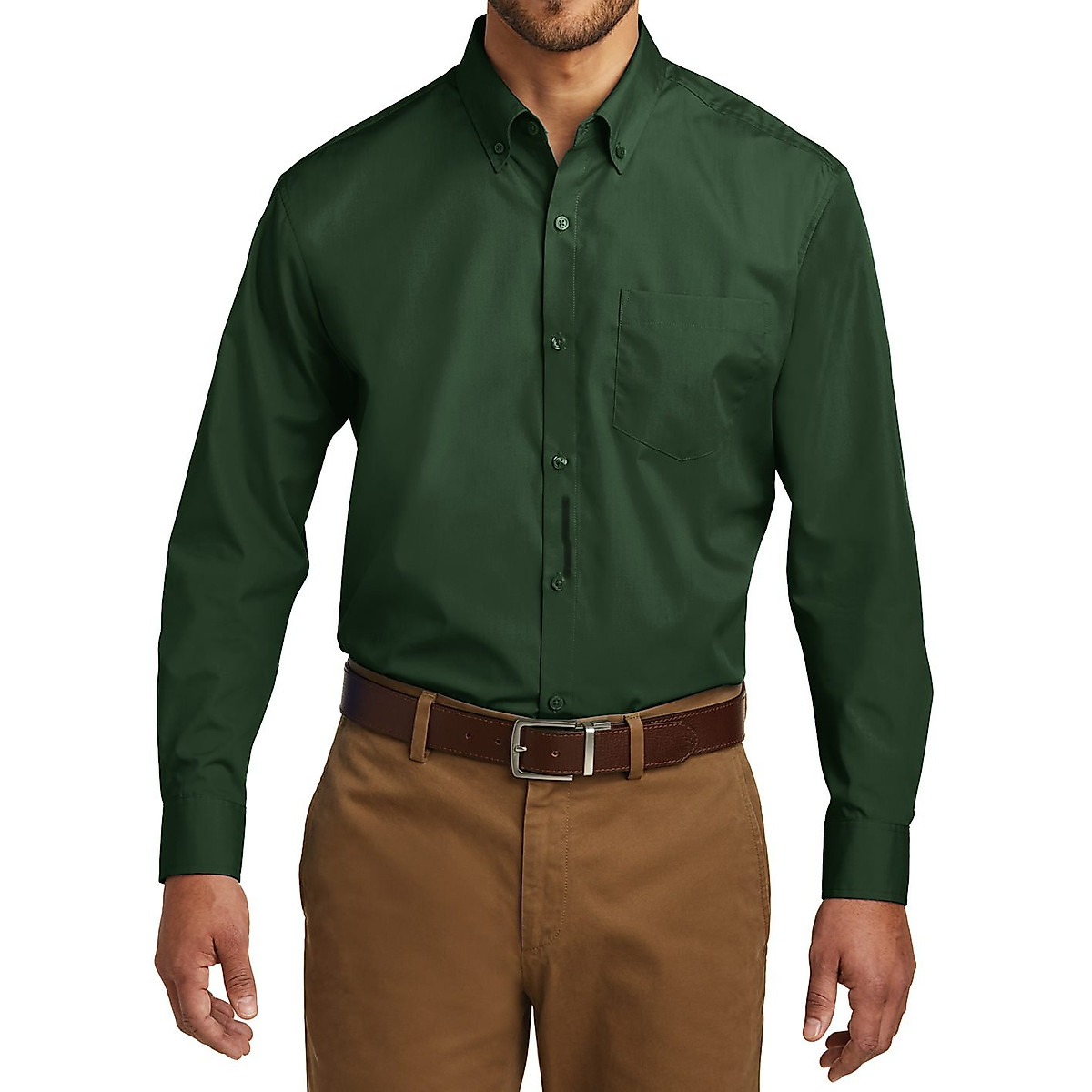 Men's Long Sleeve Professional Uniform Carefree Poplin Shirt Deep Forest Green Large