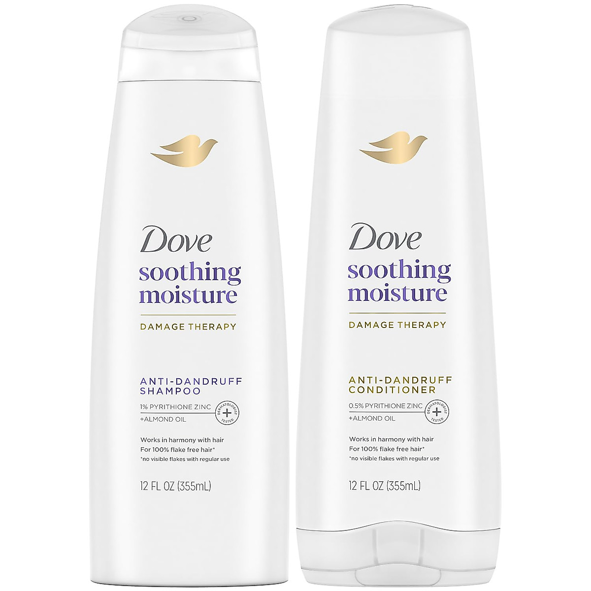 Dove Shampoo and Conditioner Set – DermaCare Scalp Hydrating Dandruff Shampoo for Women and Men, Dandruff Treatment for Itchy Scalp Relief with Pyrithione Zinc, 12 Oz (2 Piece Set)