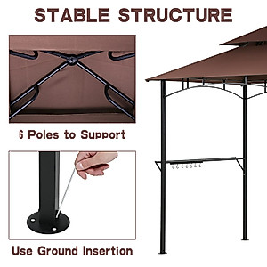 Gazebo Canopy Tent 8'x 5' with Air Vent Tent for BBQ Outdoor Patio Grill Gazebo, Party Patios Large Garden Commercial Use Backyard Events Etc, Easy to Assemble, Elegant Design, Good Stability, Brown